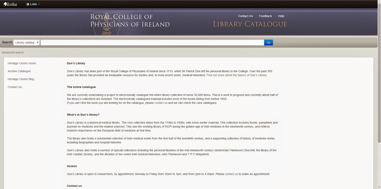 Upgrades to the RCPI's online library catalogue - RCPI Heritage Centre